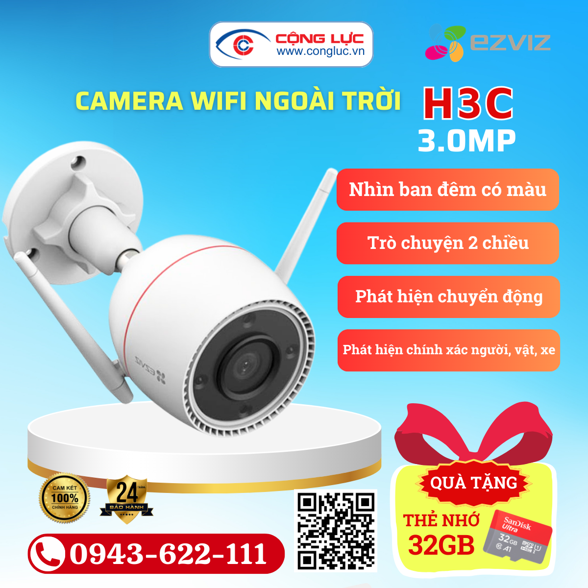 Camera Wifi Ezviz H3C 2K 3MP Nhìn Đêm Có Màu. Báo Giá Mới Nhất