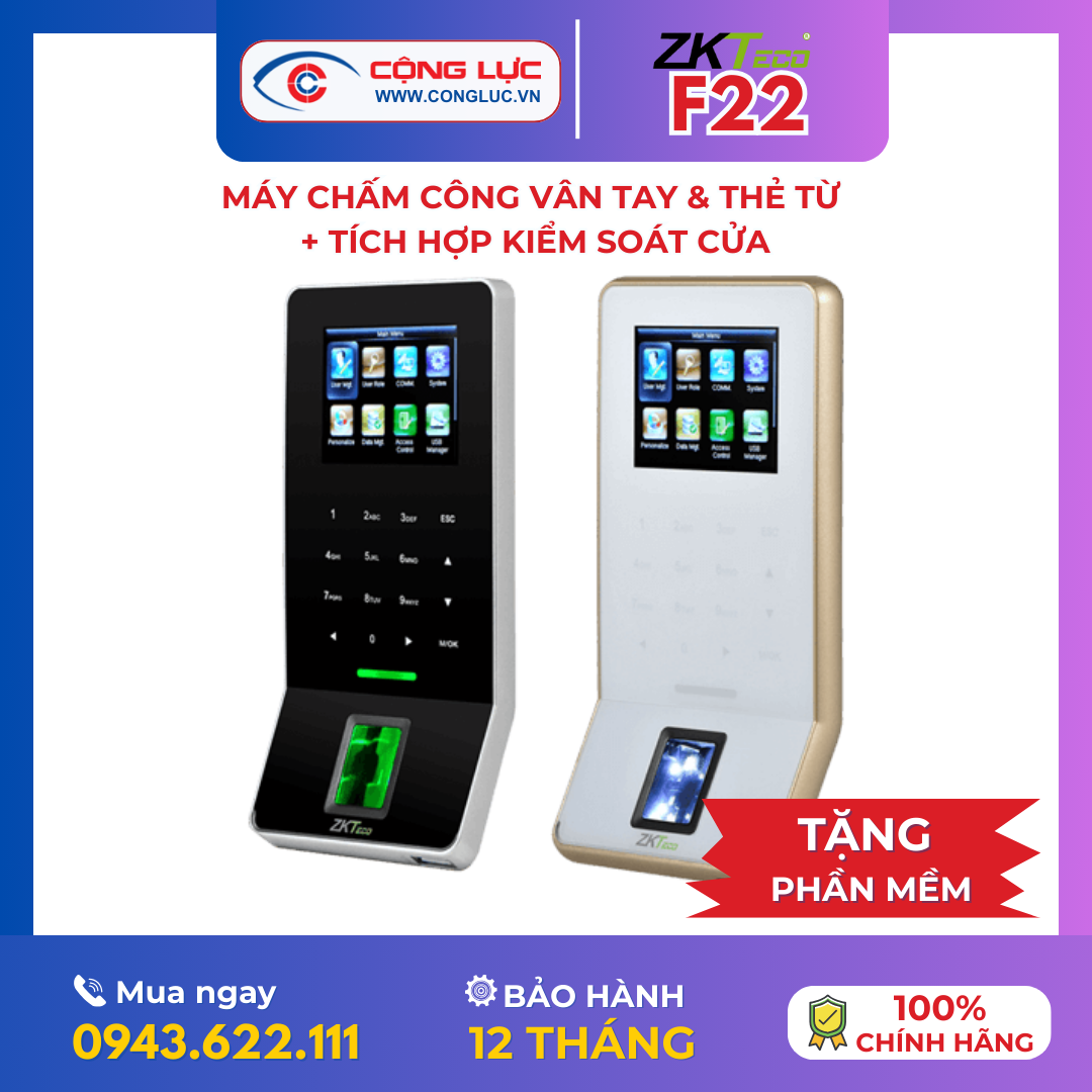 Máy Chấm Công Vân Tay Và Thẻ Từ ZKteco F22 Chính Hãng